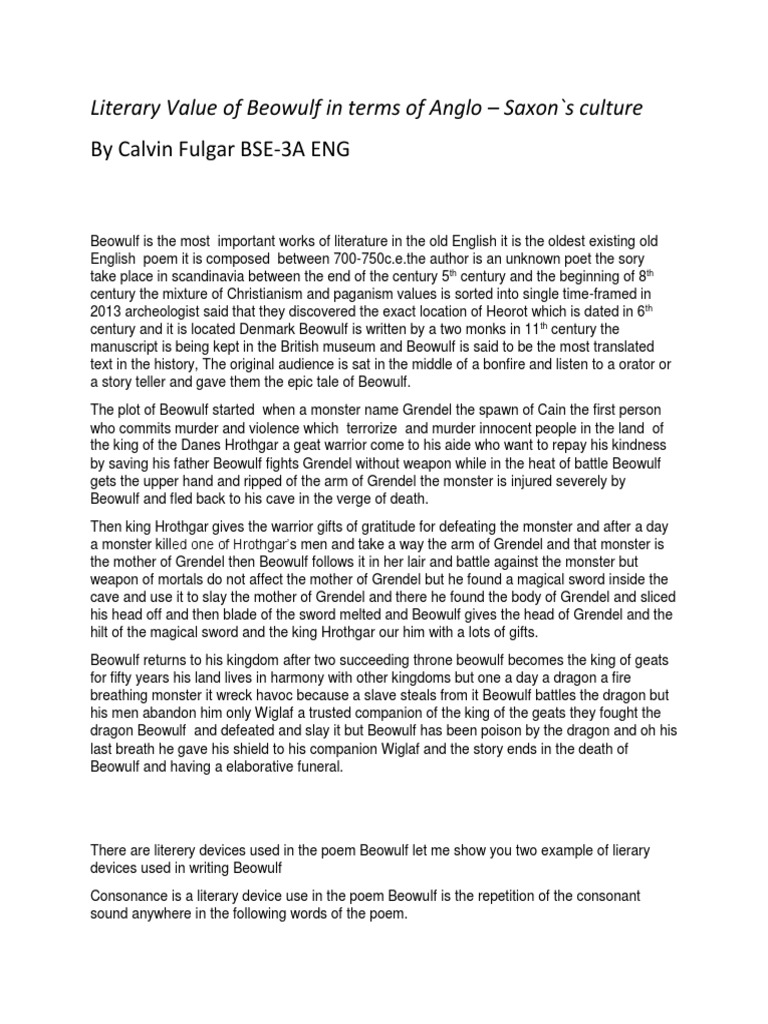 Cultural Values and Literary Devices Depicted in Beowulf: An Analysis ...