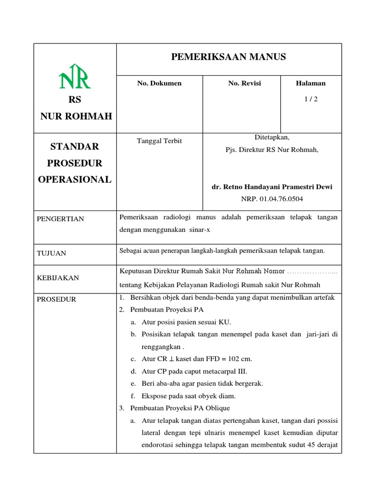 Prosedur Pemeriksaan Radiologi Manus | PDF