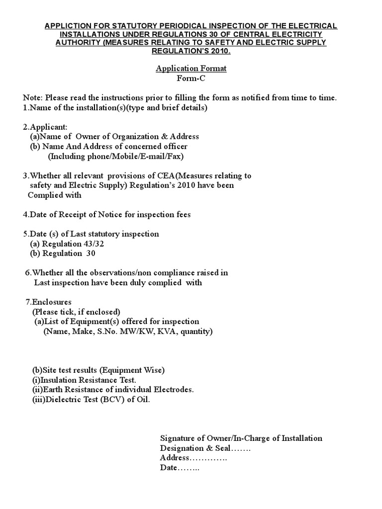 Application for Statutory Periodical Inspection of Electrical ...