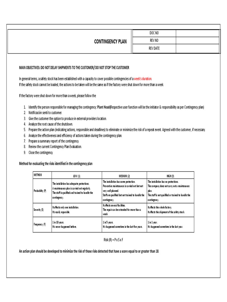 Contingency Plan Format | PDF | Risk | Business