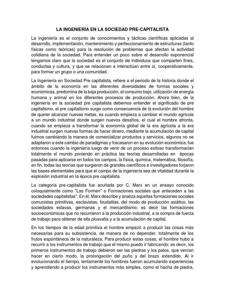 Ingeniería en la Sociedad Pre-Capitalista | PDF | Capitalismo | Feudalismo
