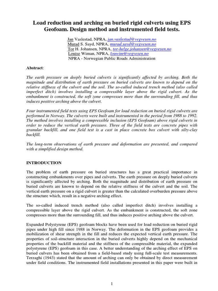 Reduction of Loads On Culvert Due To Compressible EPS PDF | PDF ...