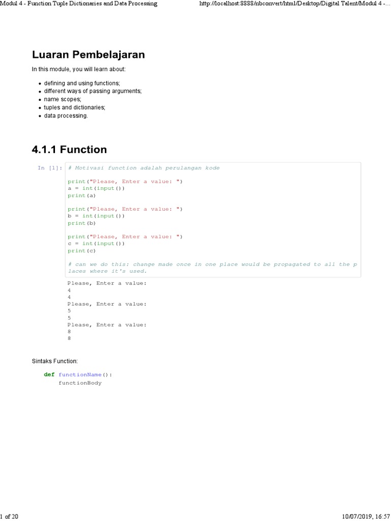 Modul 4 - Function Tuple Dictionaries and Data Processing | PDF | Scope (Computer Science ...