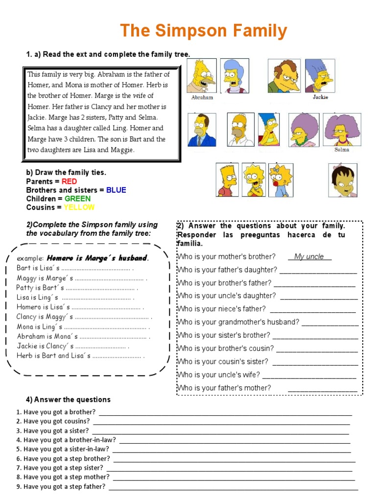 Simpson Family Tree and Activities | PDF | Television Series ...