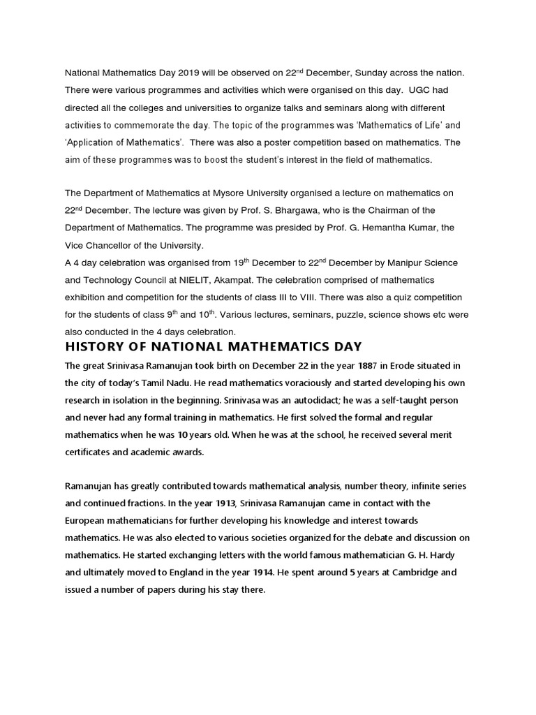 National Mathematics Day 2019 | PDF