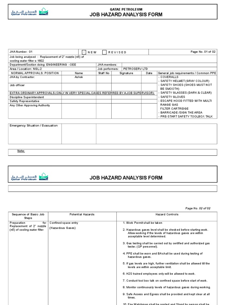 JHA For Installation 2 Inch Nozzle.. | PDF | Personal Protective ...