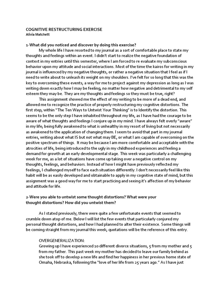 Cognitive Restructuring Exercise | PDF | Feeling | Thought