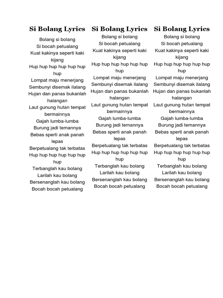 Si Bolang Lyrics | PDF