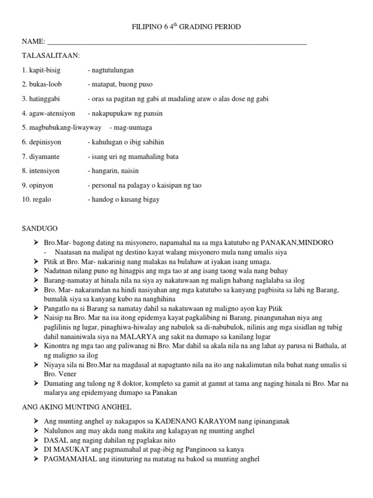 FILIPINO 6 4th GRADING PERIOD | PDF