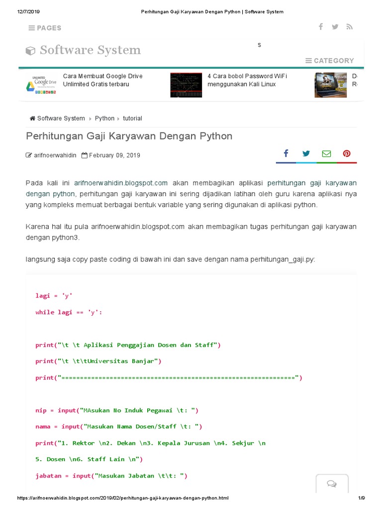 Perhitungan Gaji Karyawan Dengan Python - Software System | PDF