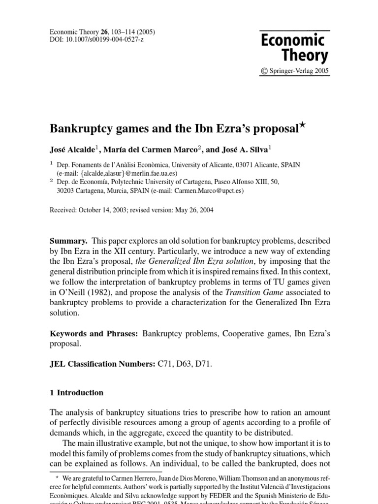 Bankruptcy Games and The Ibn Ezra's Proposal | PDF | Bankruptcy | Empty Set