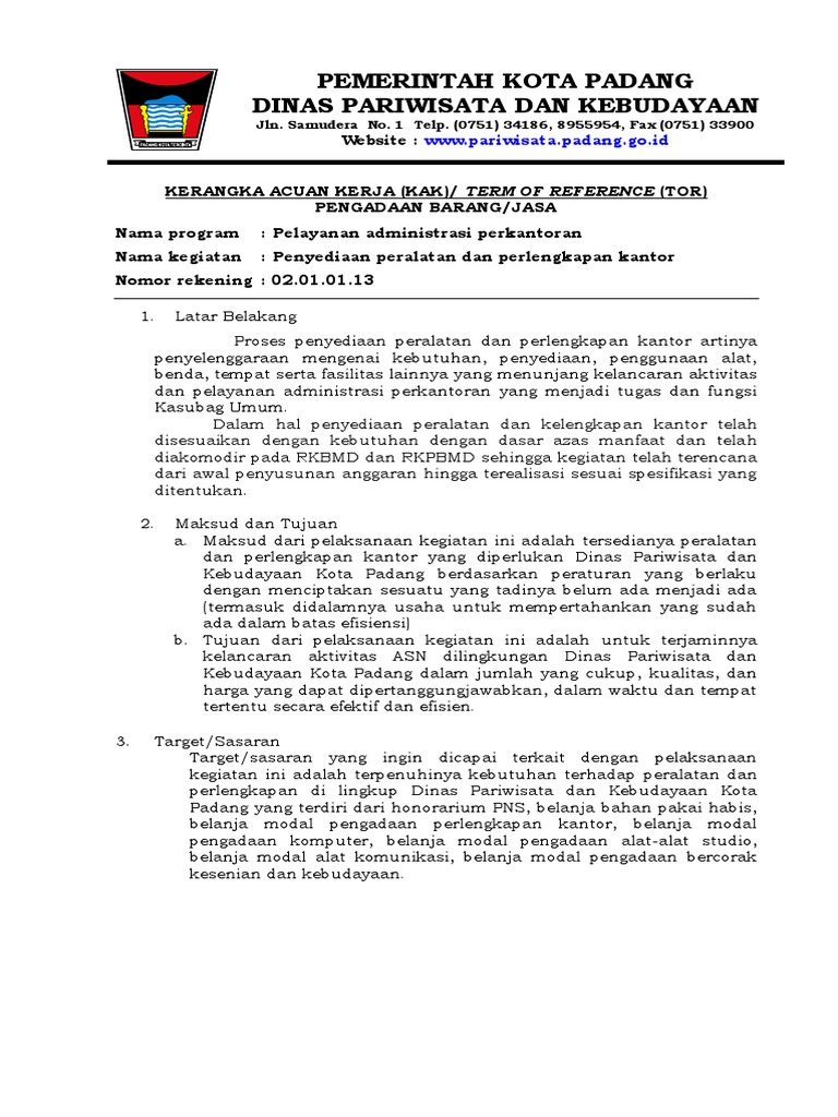 Kerangka Acuan Kerja (Kak) - Term of Reference (Tor) Pengadaan Barang - Jasa PDF | PDF