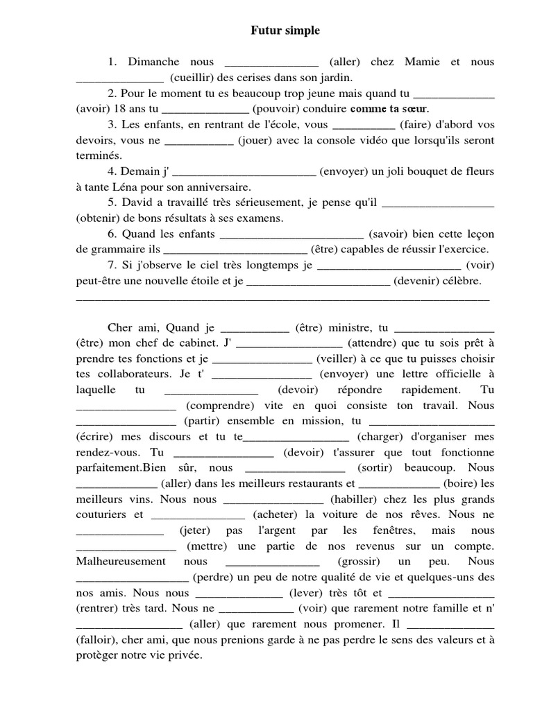 Futur simple : Exemples et usages | PDF | Évolution de carrière ...