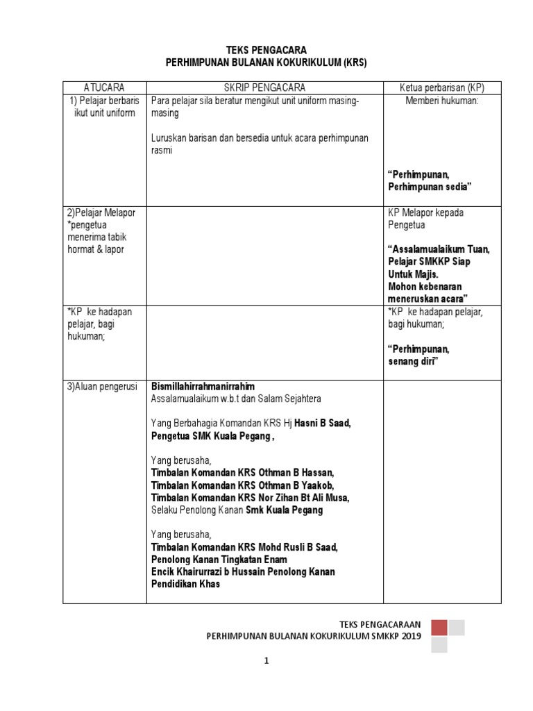 Teks Emcee Perhimpunan Bulanan Kokurikulum Krs | PDF