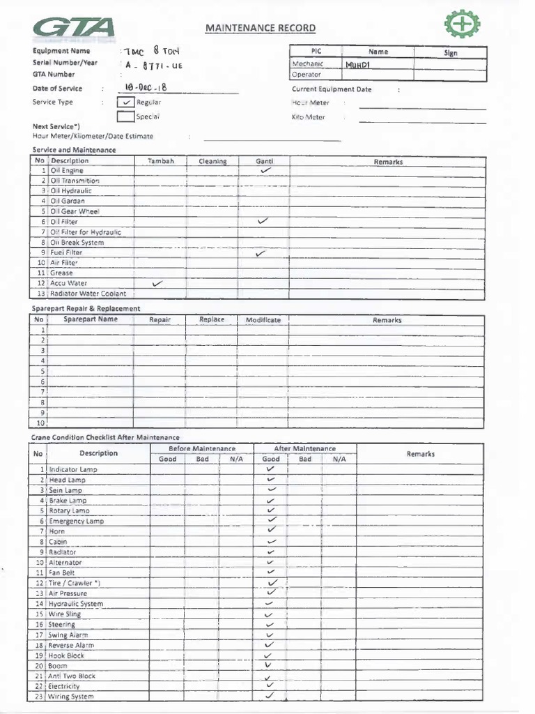 Maintenance Record TMC 8T A-8771-UE | PDF