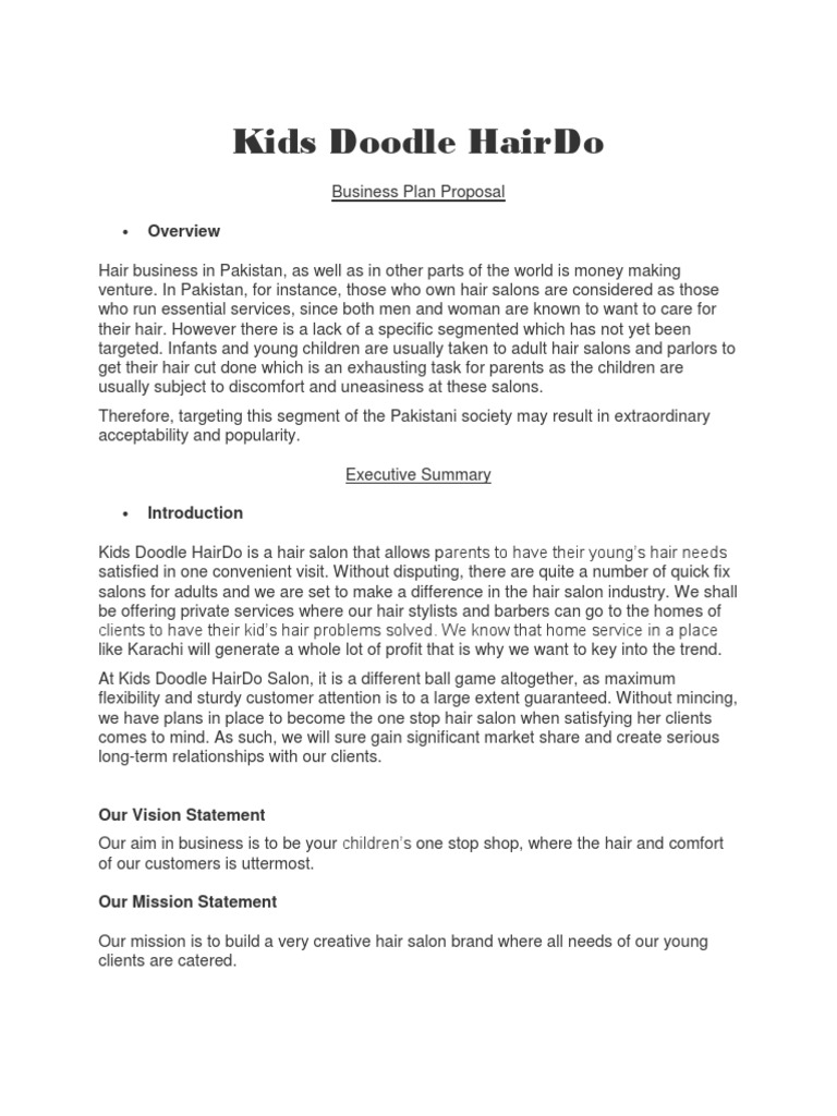 Kids Doodle Hair Salon Business Plan | PDF | Hairstyle | Business Plan
