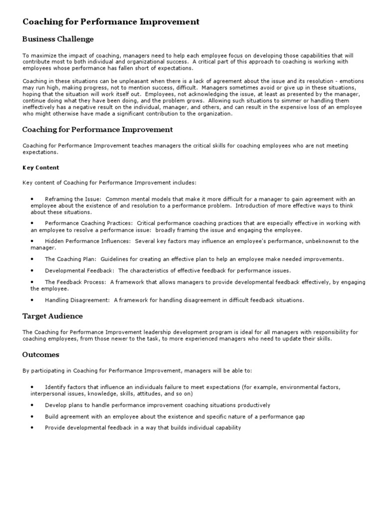 Coaching For Performance Improvement | PDF | Empathy | Leadership
