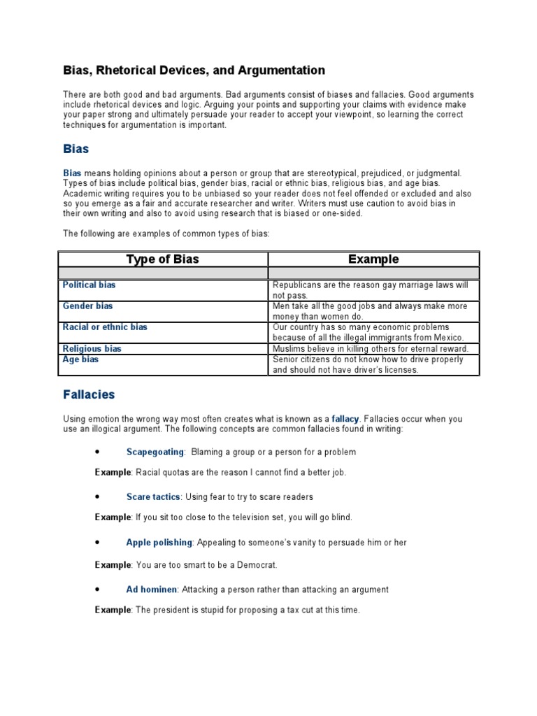 Bias, Rhetorical Devices, and Argumentation | PDF