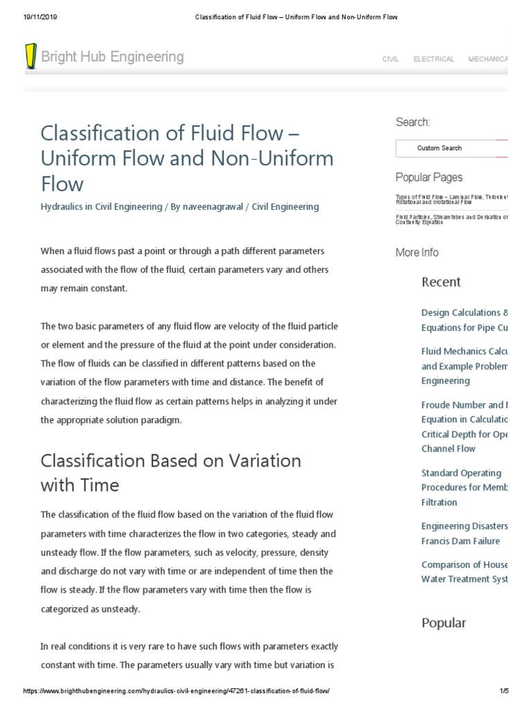 Classification of Fluid Flow - Uniform Flow and Non-Uniform Flow PDF ...