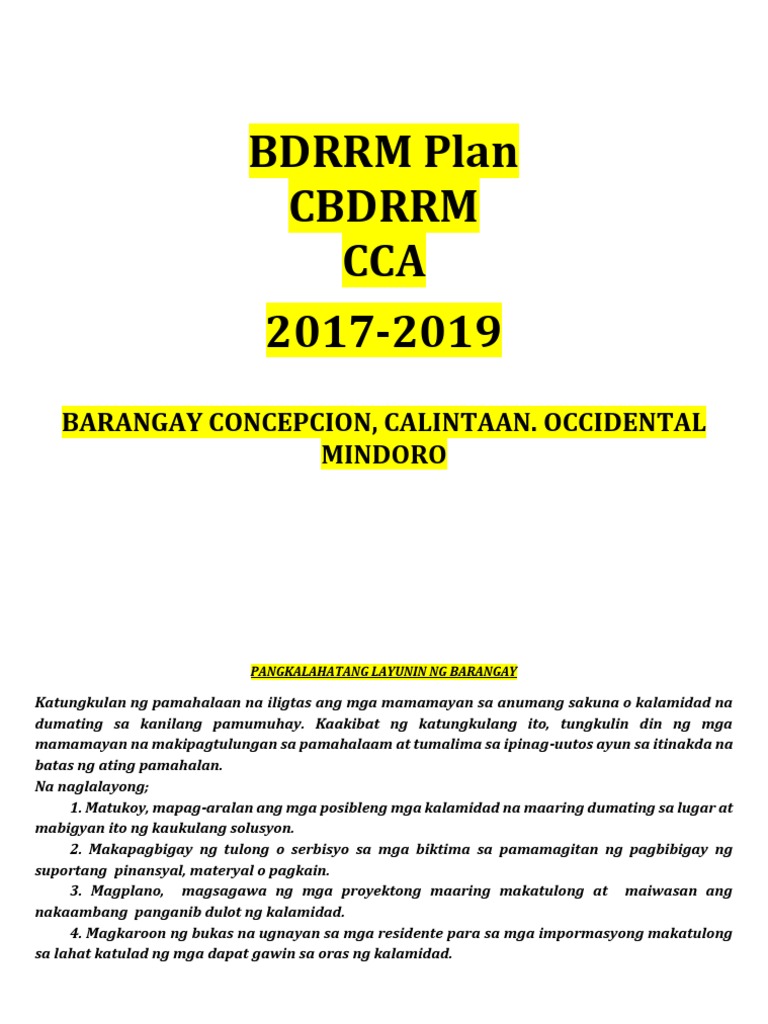Concepcion CBDRRM, Cca and BDRRM Plan | PDF | Emergency Management ...