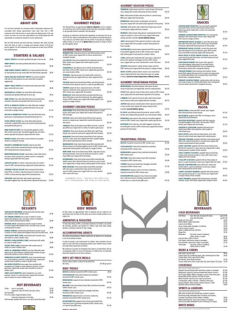 GPK Restaurant Menu: Gourmet Pizzas & More | PDF | Chutney | Pizza