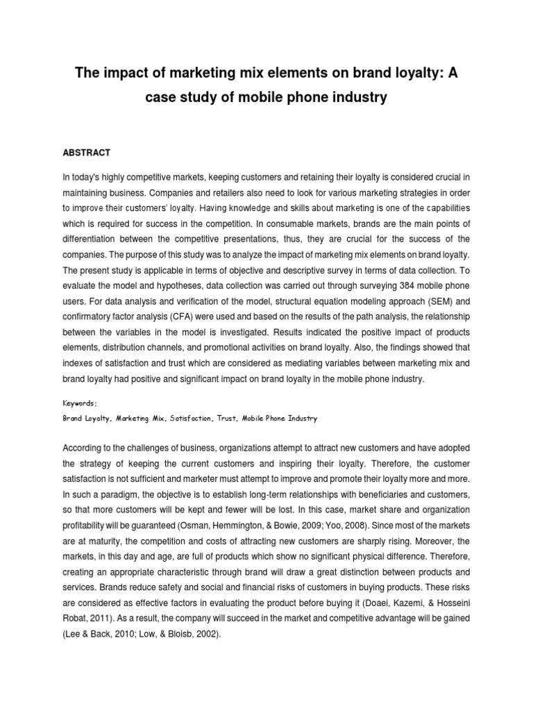 Case Study - The Impact of Marketing Mix Elements On Brand Loyalty ...