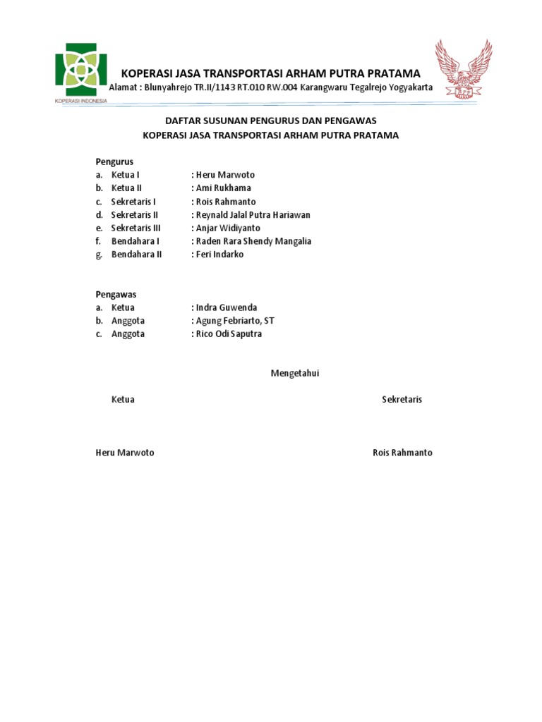 Daftar Susunan Pengurus | PDF