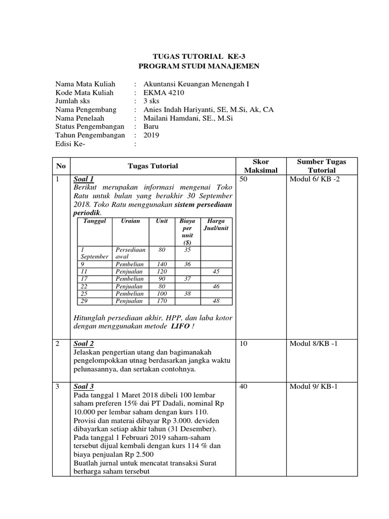 Tgs Tutorial 3 Akm I | PDF