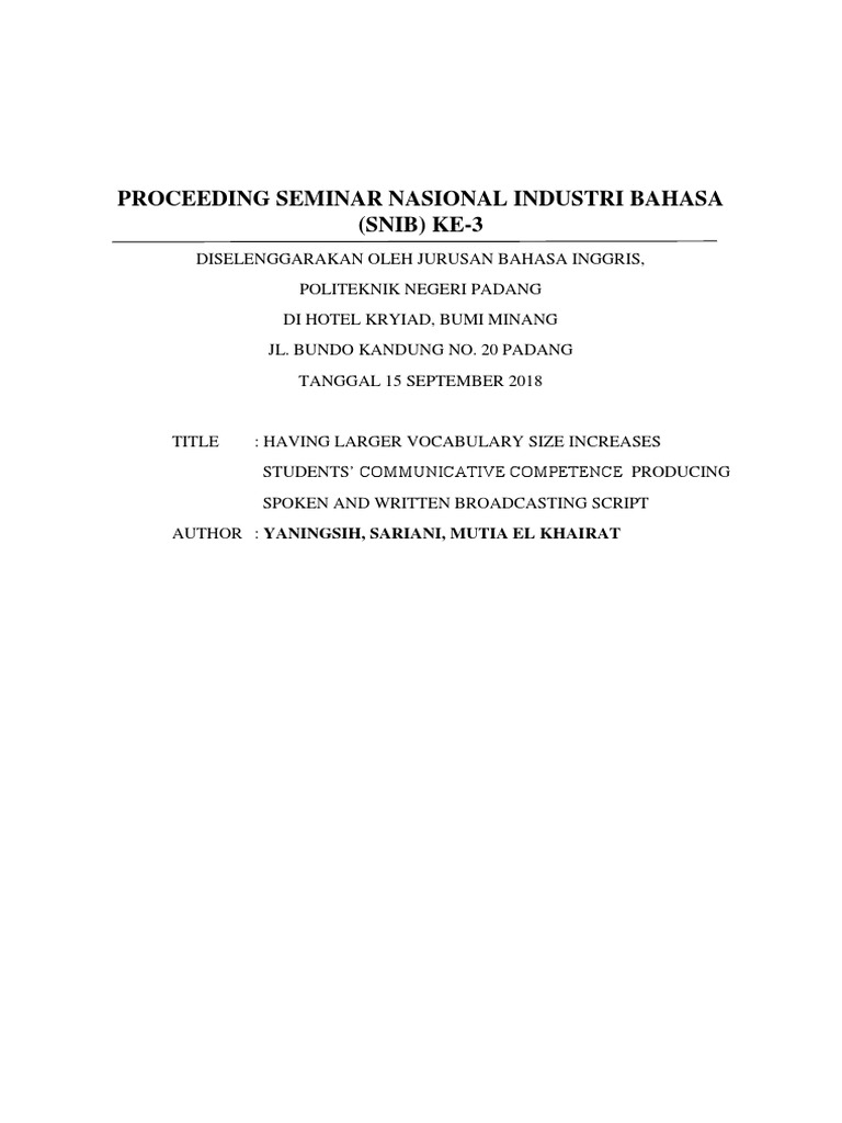 7.proceeding Snib-Eng Dept, Pnp-Indonesia | PDF | Indonesian Language | Vocabulary