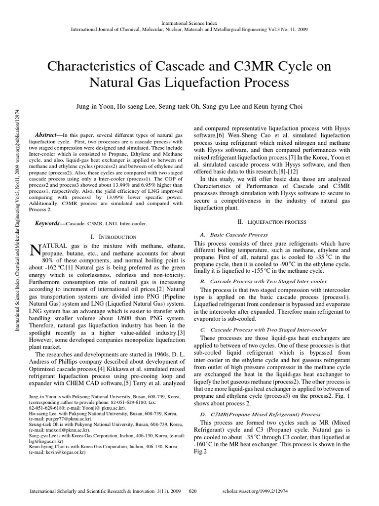 Characteristics of Cascade and C3MR Cycle on Natural Gas Liquefaction ...