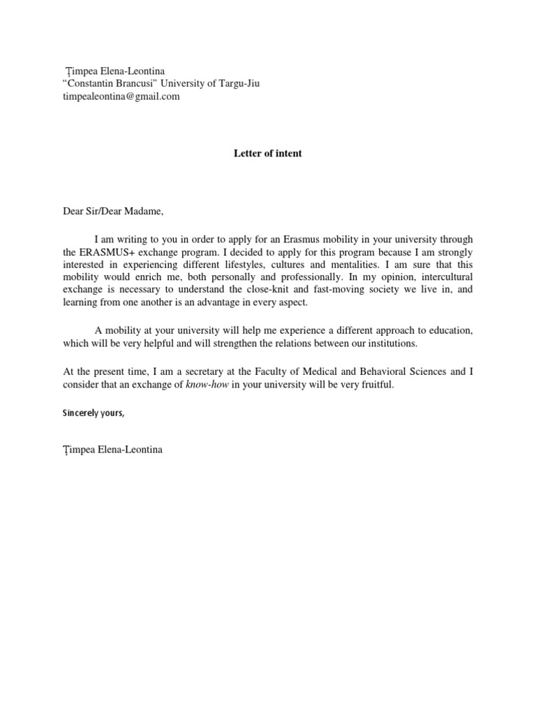 Erasmus Mobility Application Letter | PDF | Social Science