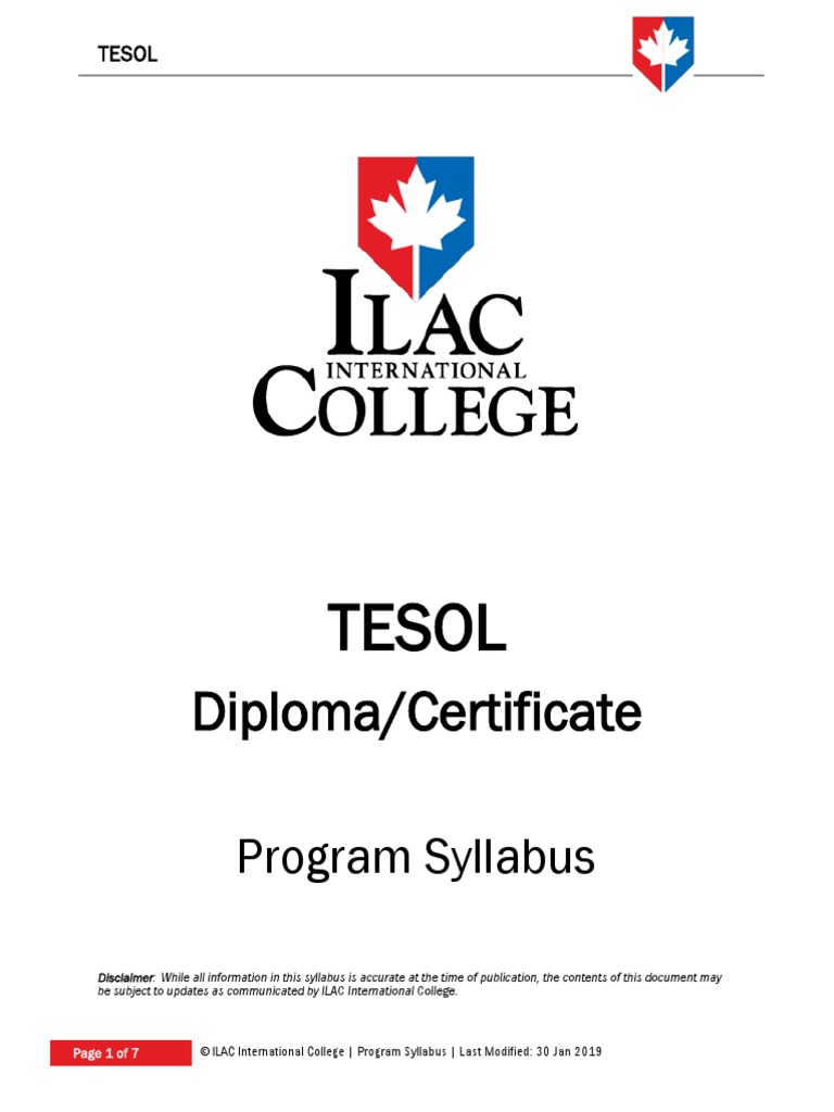 TESOL Syllabus | PDF | English As A Second Or Foreign Language | Test ...