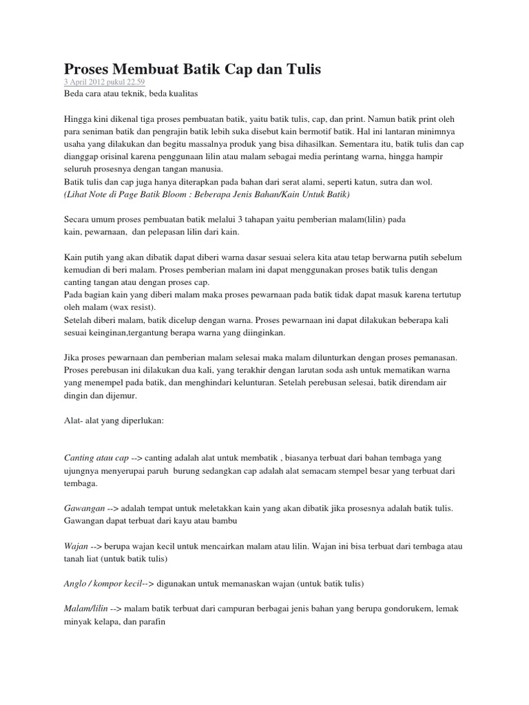 Proses Membuat Batik Cap Dan Tulis | PDF