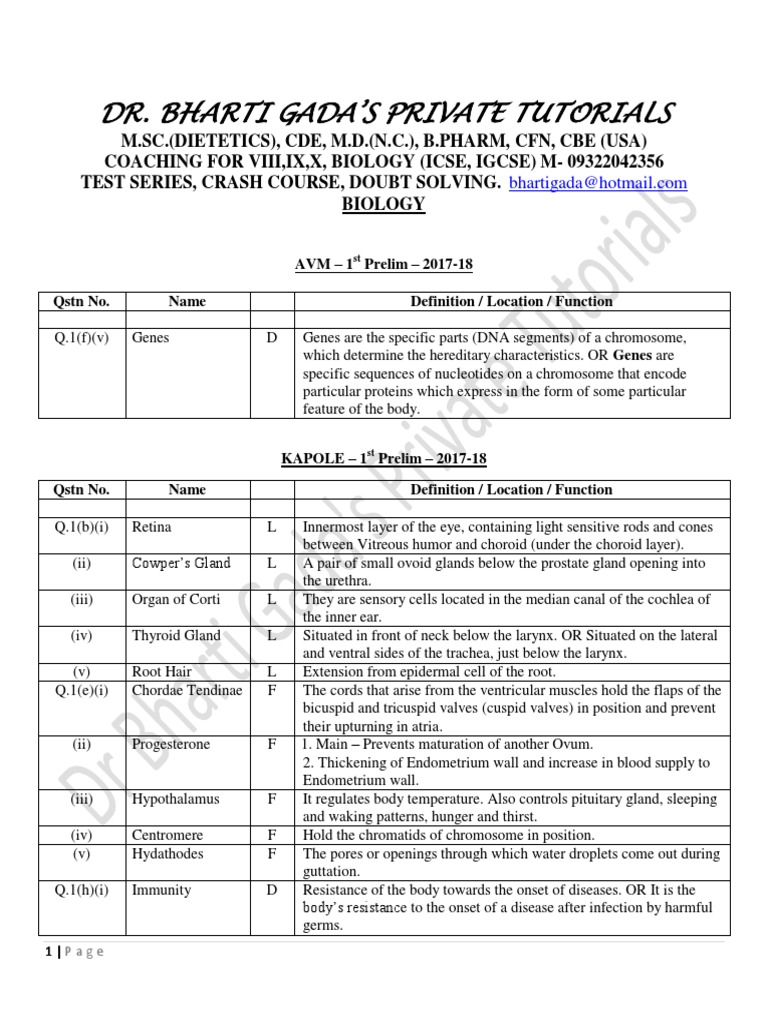 Definitions in Class 10 Biology | PDF | Osmosis | Urination