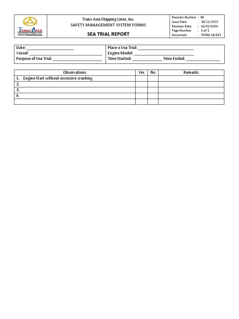 Sea Trial Report Form - MARINA Format | PDF
