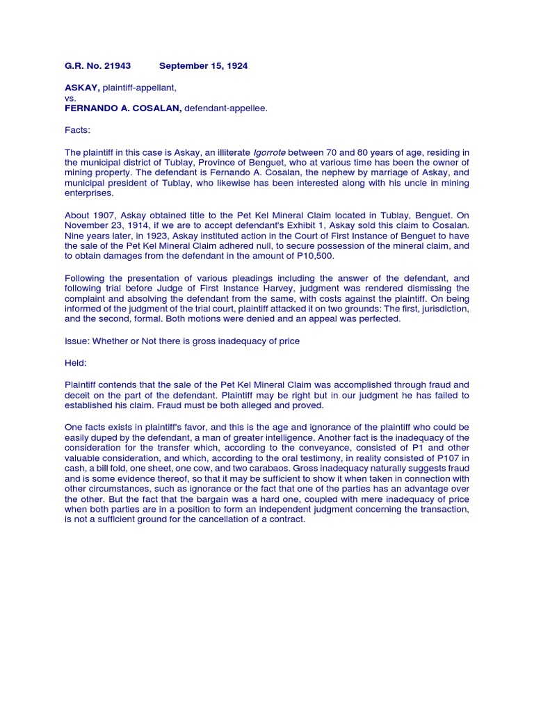 Askay Vs Cosalan | PDF | Judgment (Law) | Complaint