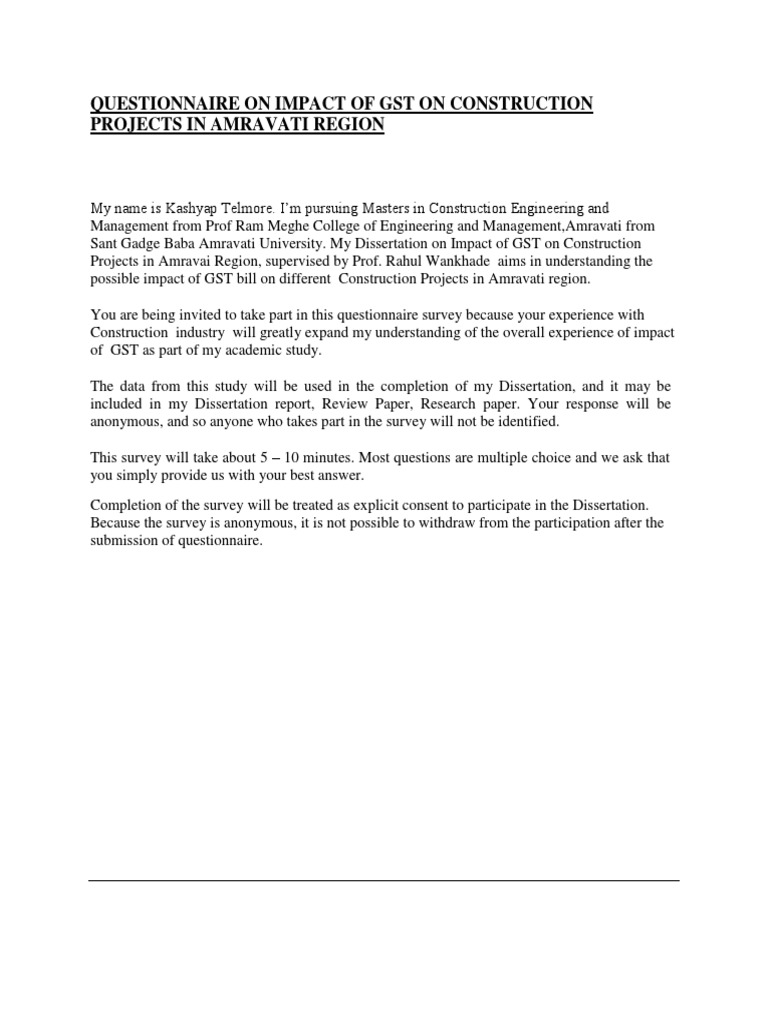 Questionnaire On Impact of GST On Construction Projects in Amravati ...