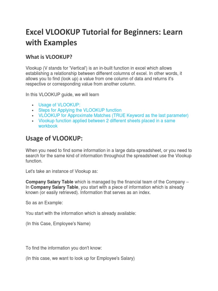Excel VLOOKUP Tutorial For Beginners | PDF | Spreadsheet | Microsoft Excel
