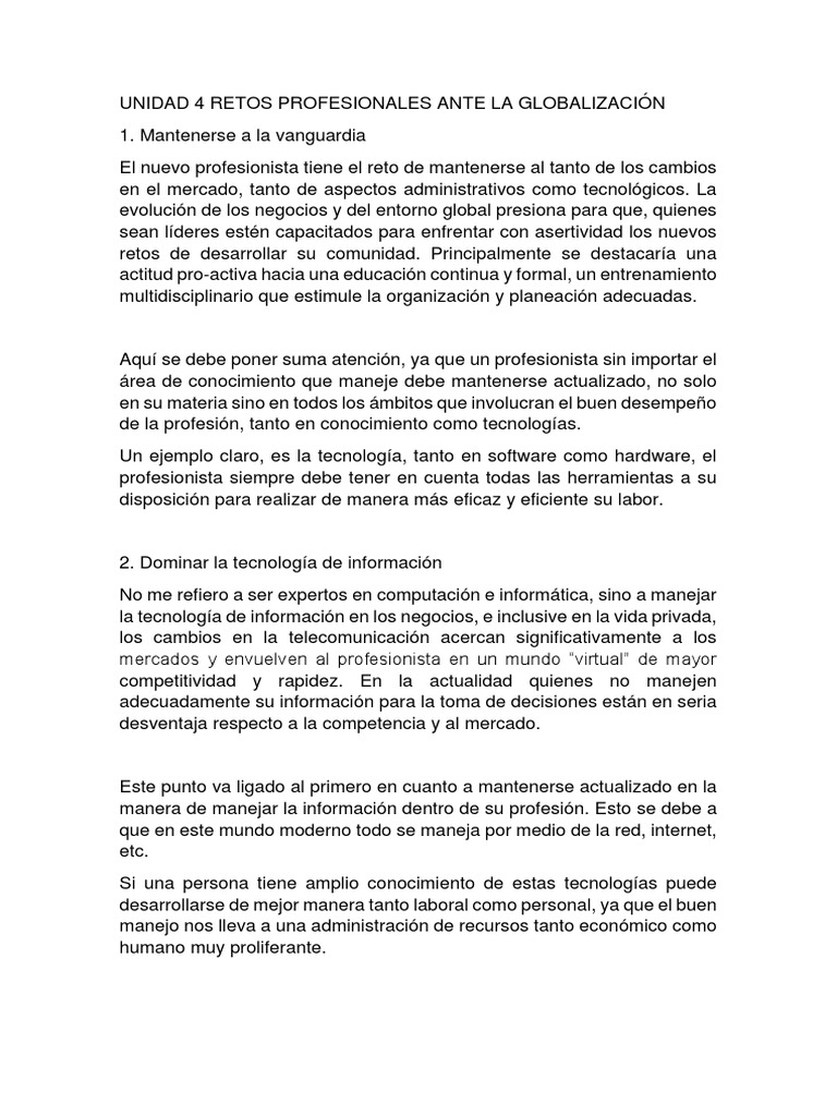 Retos Profesionales Ante La Globalización | PDF | Tolerancia | Información