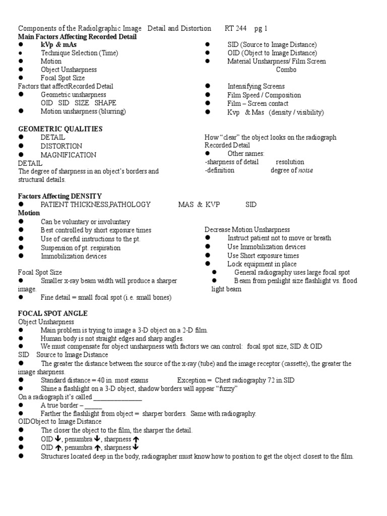 RT 244 Main Factors Affecting Recorded Detail Notes | PDF | Radiography ...