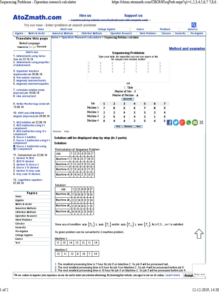 Sequencing Problems - Operation Research Calculator | PDF | Determinant ...