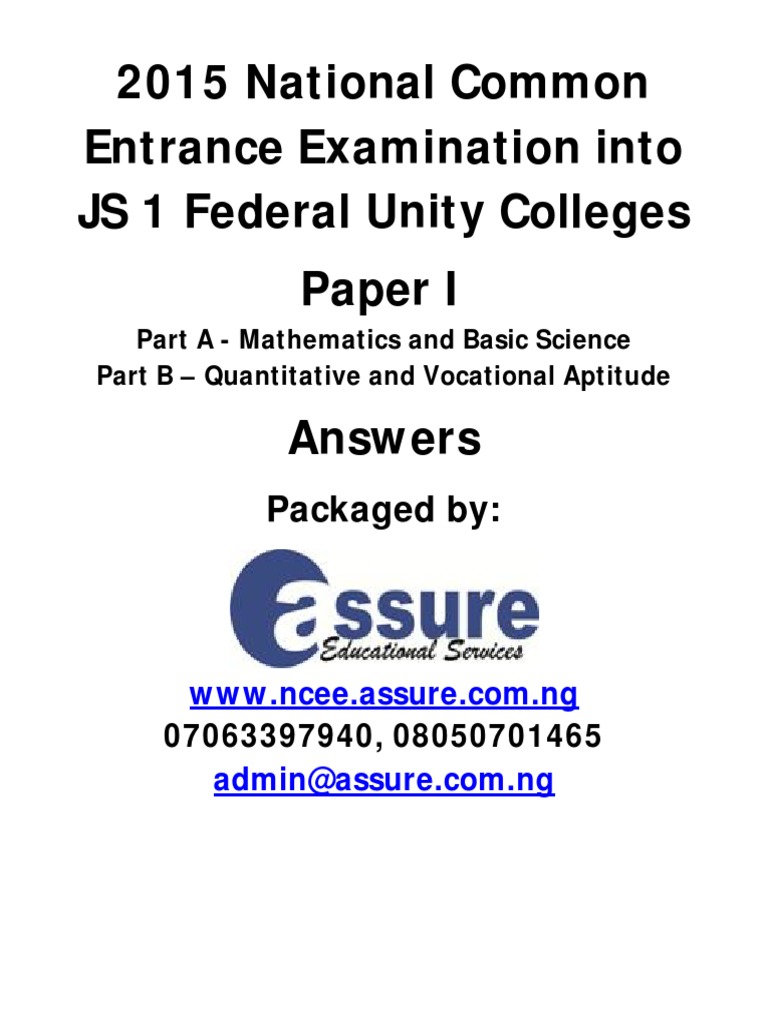 2015 Common Entrance Exam Past Questions | PDF | Career & Growth