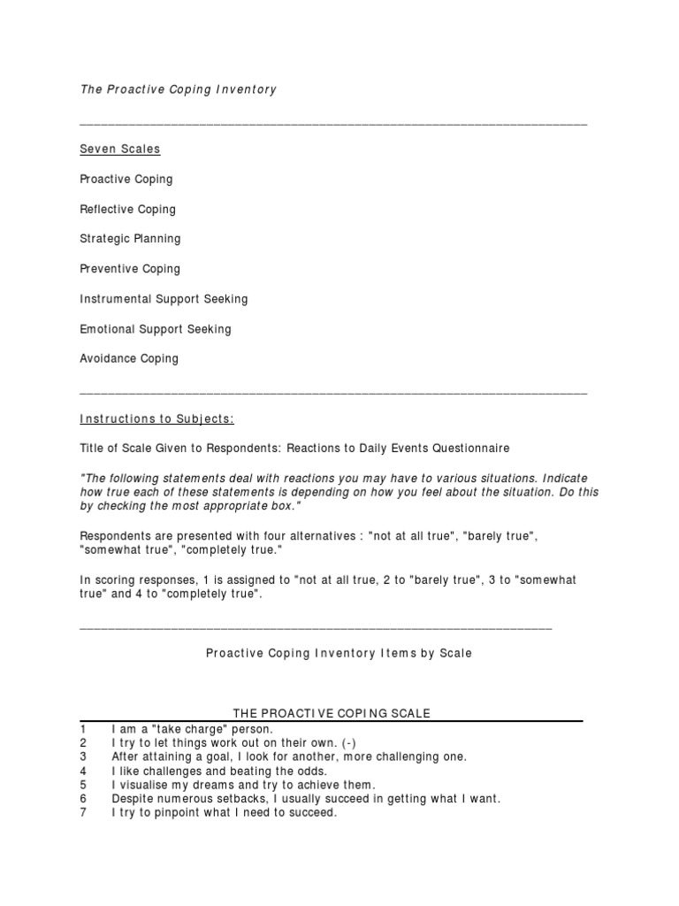 Proactive Coping Scale | PDF | Coping (Psychology) | Metaphysics Of Mind