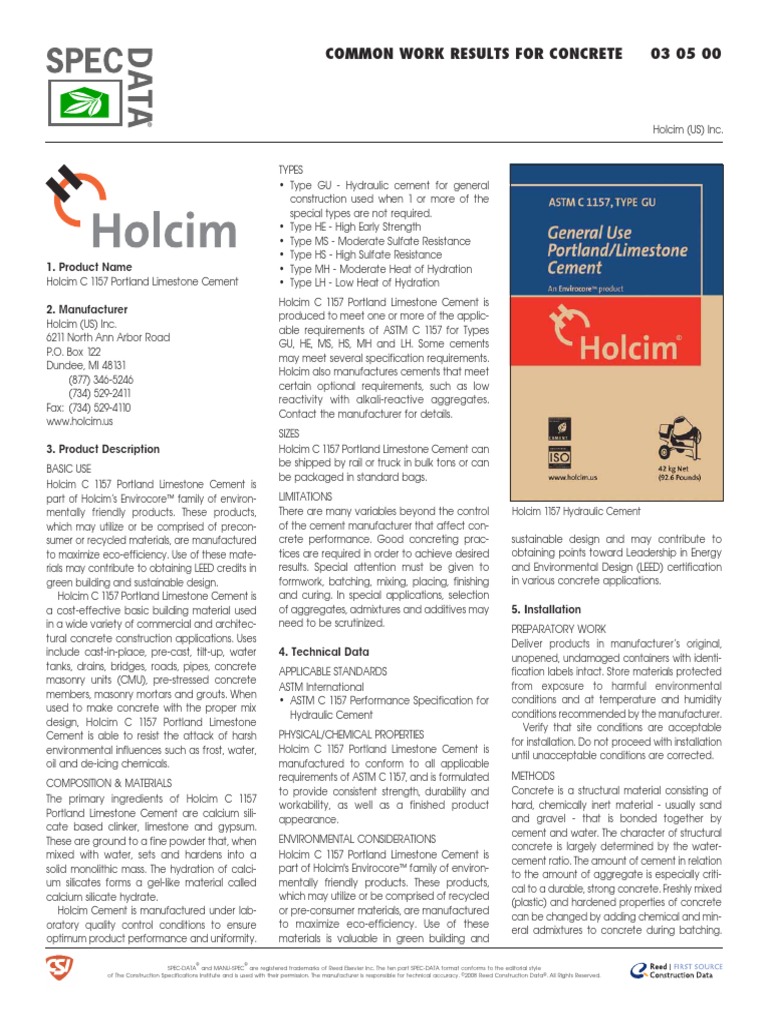 Holcim Portland Cement Spec | PDF | Concrete | Cement