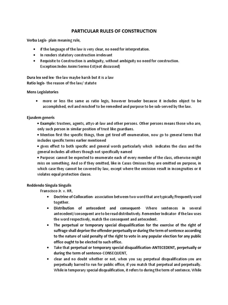Particular Rules of Construction Construction of Words and Phrases ...
