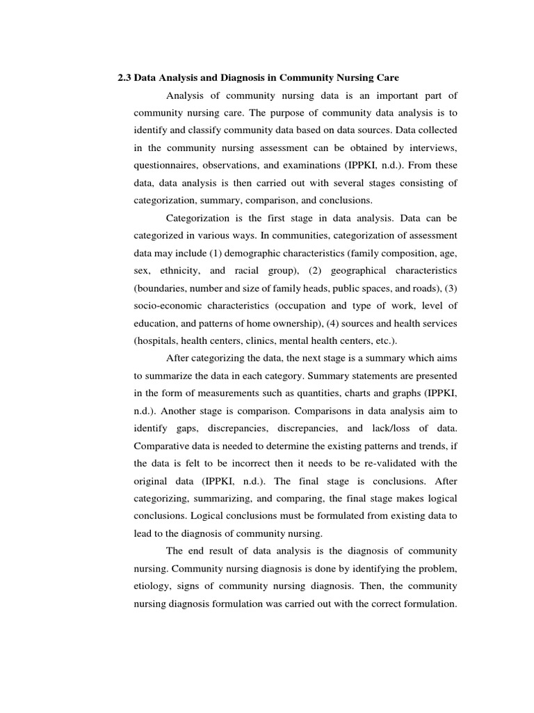 Data Analysis - Diagnosis in Community Health Nursing | PDF