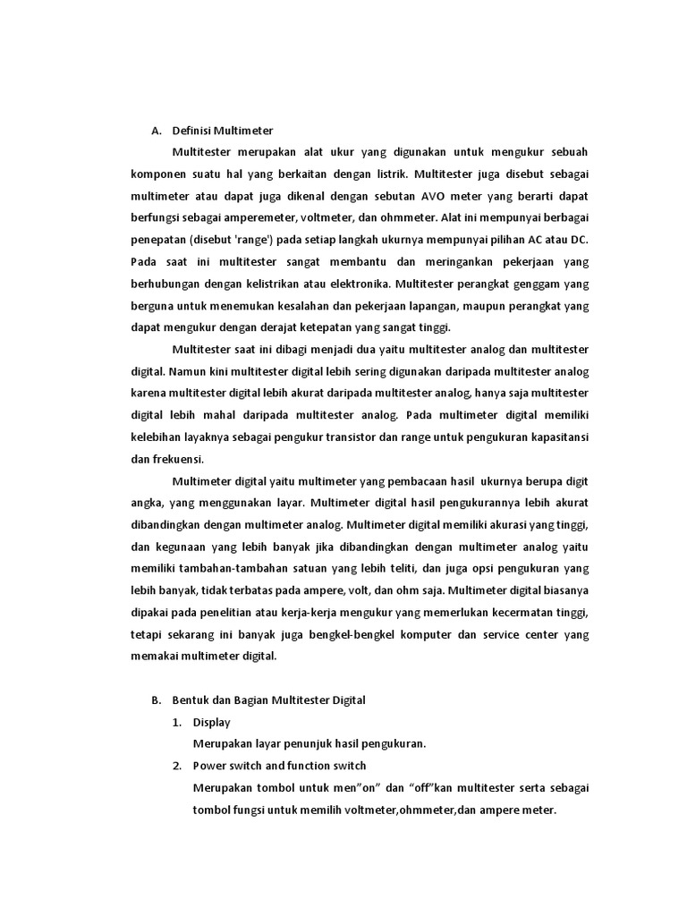 Definisi dan Fungsi Multimeter Digital | PDF | Metode & Bahan Ajar ...