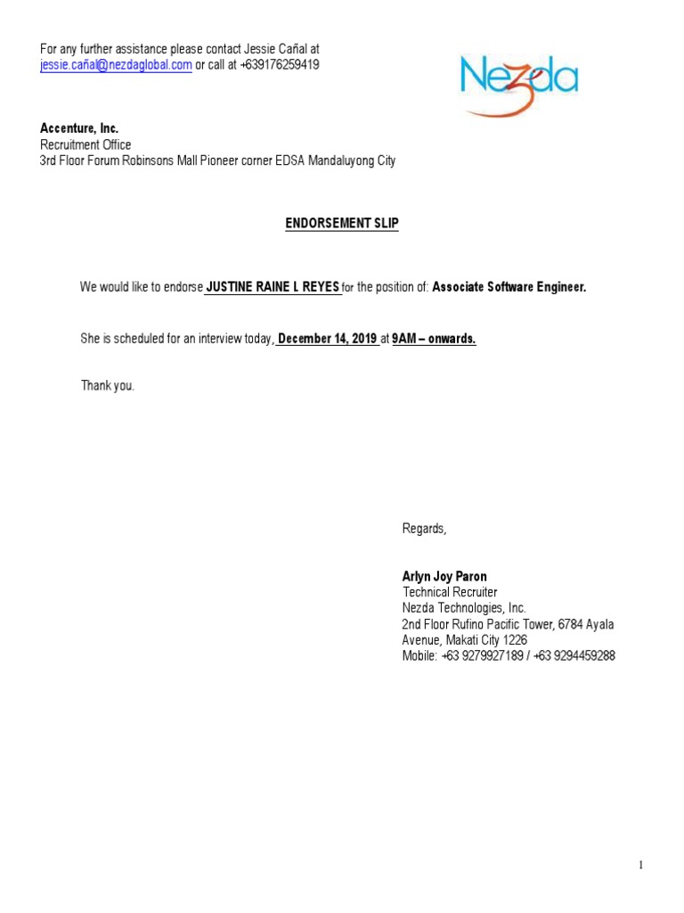 Endorsement Slip | PDF