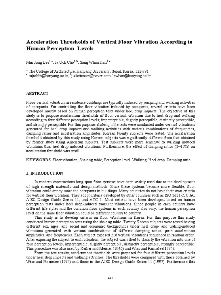 Floor Vibration Perception Thresholds | PDF | Mechanics | Physical ...