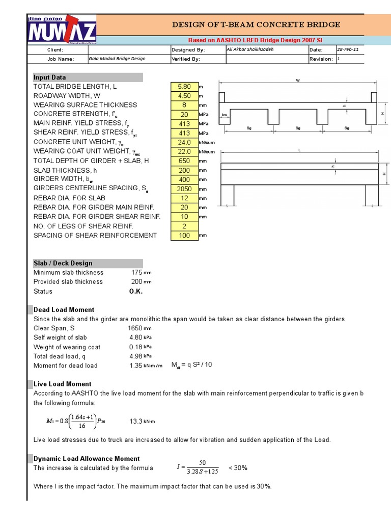 Spreadsheet For Single Span Cast in Place Concrete Bridge Design | PDF ...